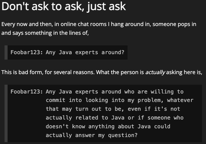 Dont ask to ask, just ask · James Millner